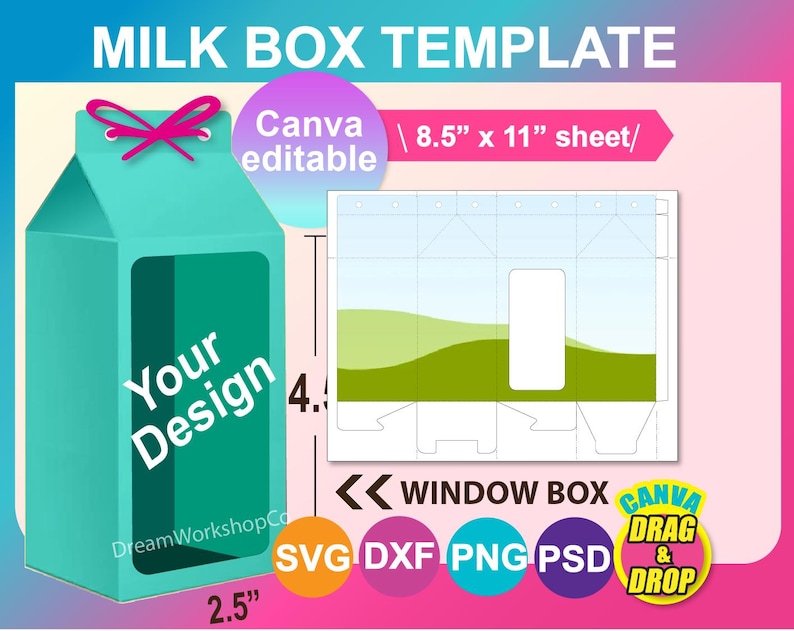 Milk Box Template, Milk Carton Template, Window Box Template, SVG, DXF ...