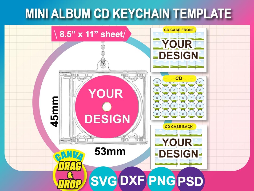 Mini Album CD Keychain Template, Jewel Case Insert (svg, Psd, Png, Dxf ...