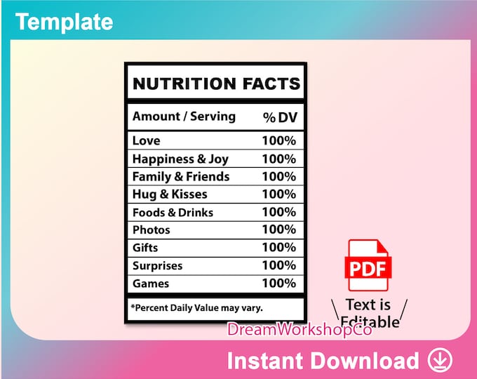 Editable Nutrition Facts Template PDF Printable - Etsy