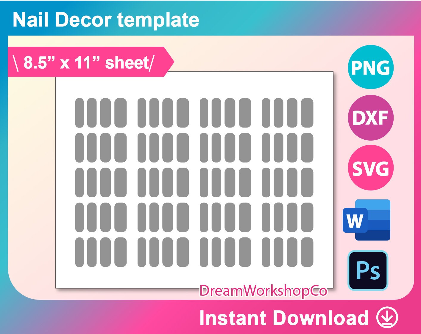Plantilla de uñas Plantilla de uñas SVG DXF Ms Word Docx | Etsy España