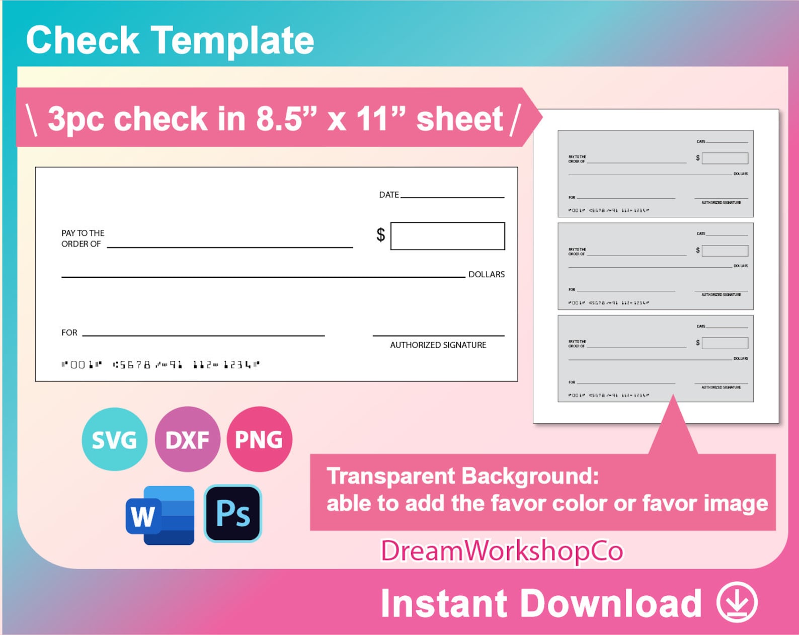 Modèle de chèque bancaire modèle de chèque vierge. Ms word - Etsy France