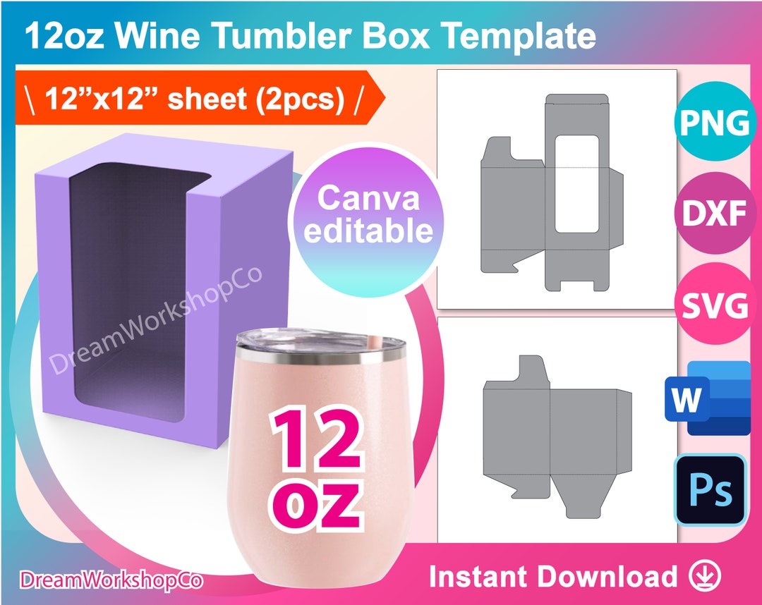 12oz Wine Tumbler Box Template, With Window, Gift Box Template, SVG ...