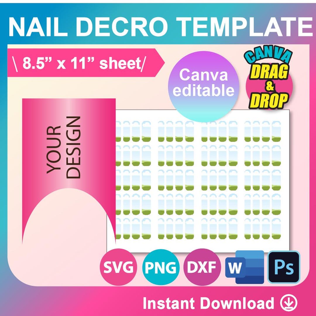 Nail Template, French Tip Nail Template, Nail Template SVG, Canva, DXF ...