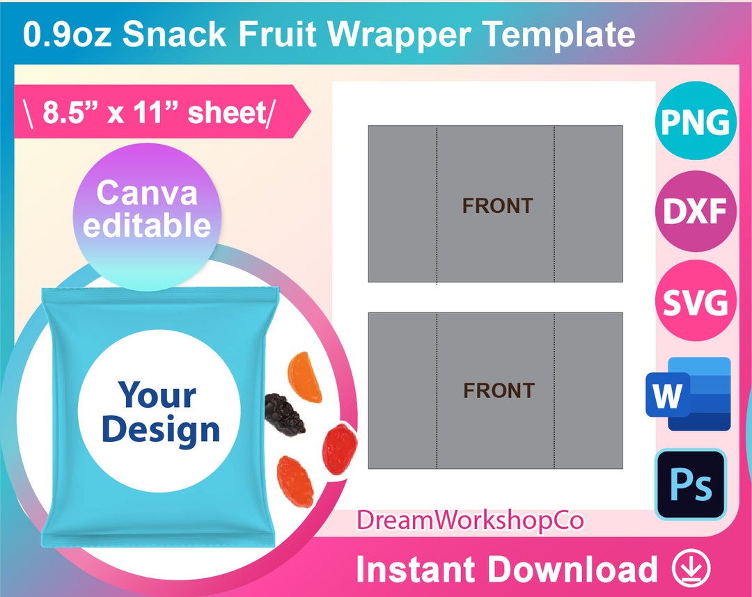 0 9oz Fruit Snack Label Wrapper Template Svg Canva Dxf Ms Word Docx