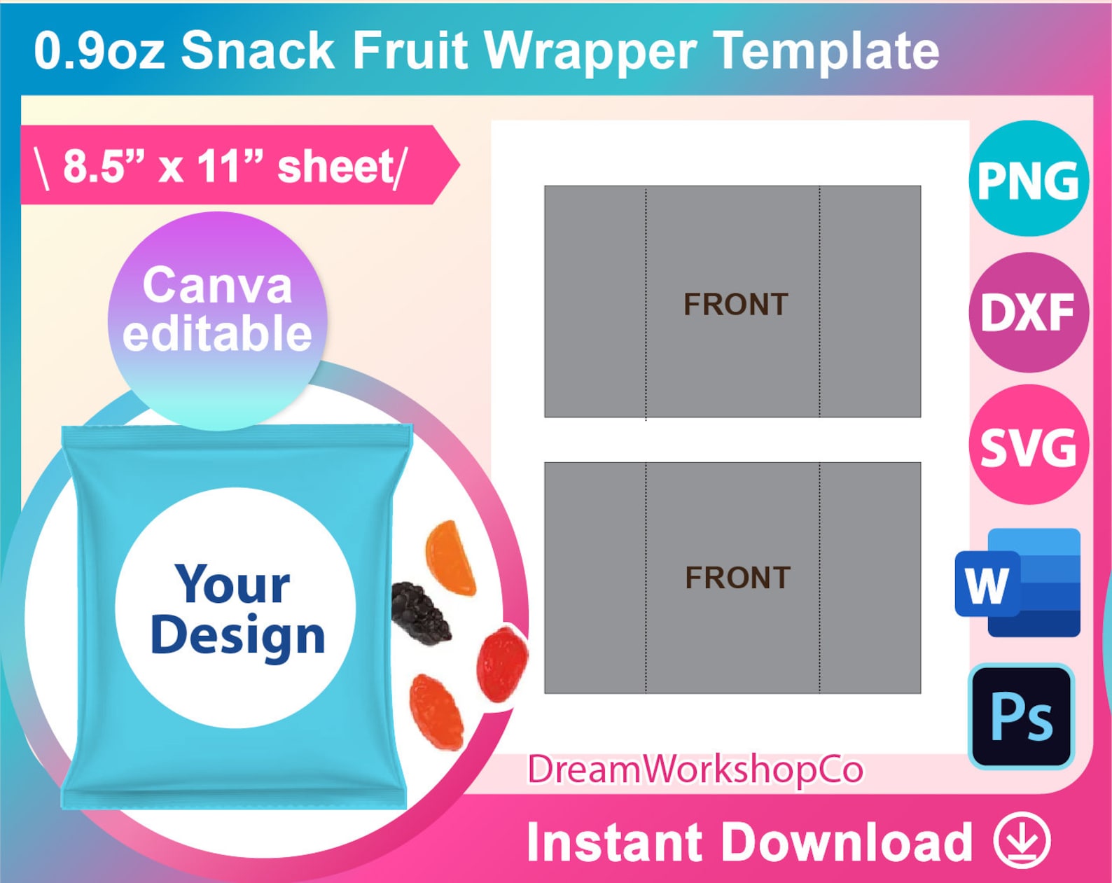 0.9oz Fruit Snack Label Wrapper Template SVG Canva DXF Ms - Etsy