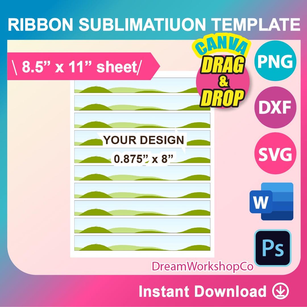 Ribbon Sublimation Template, SVG, Canva, 0.875" X 8" Design (digital ...
