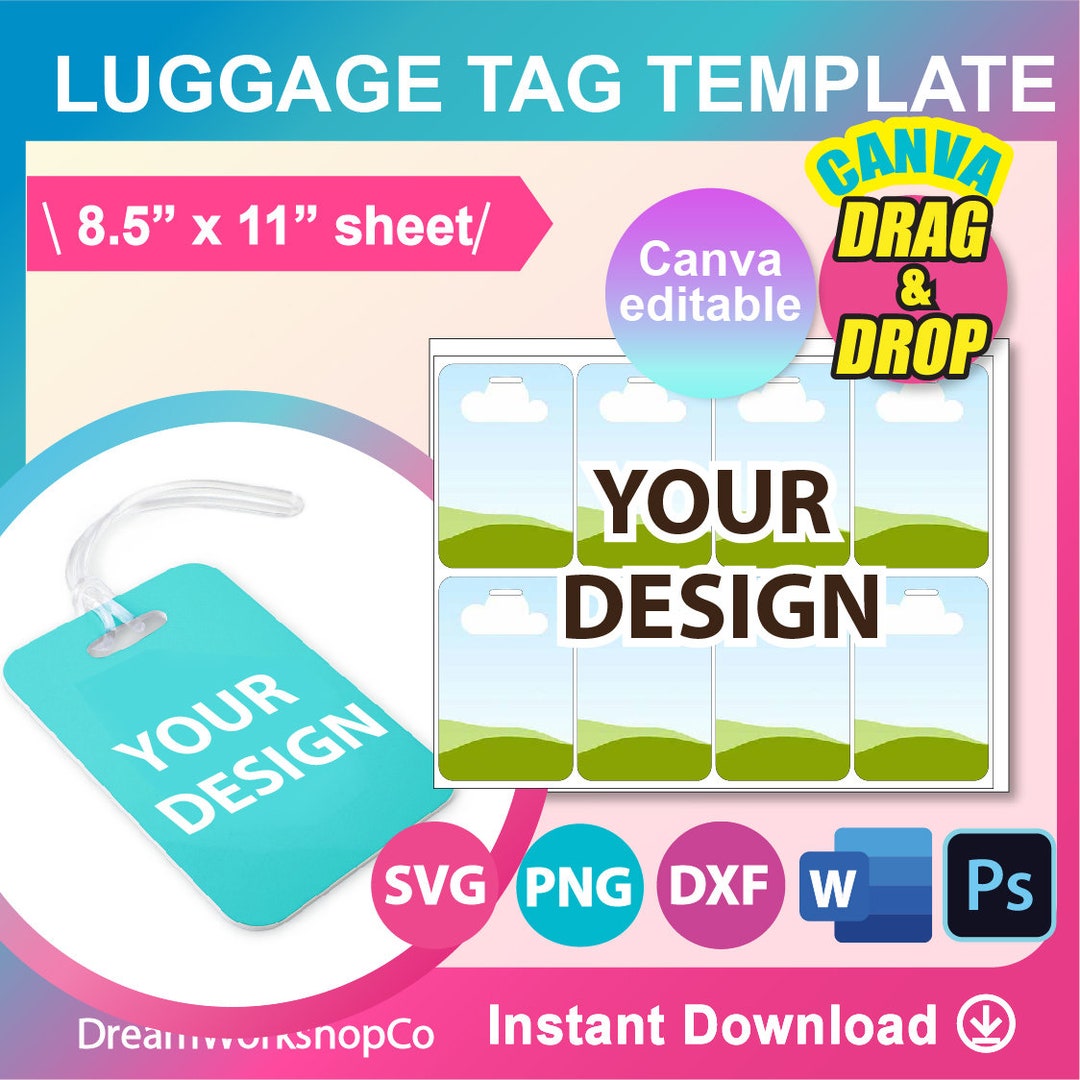 Luggage Tag Template, Template for Sublimation, SVG, DXF, Canva, Ms ...