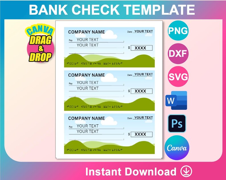 Bank Check Template, Cheque, Printable 8.5x11" Sheet (instant Download ...