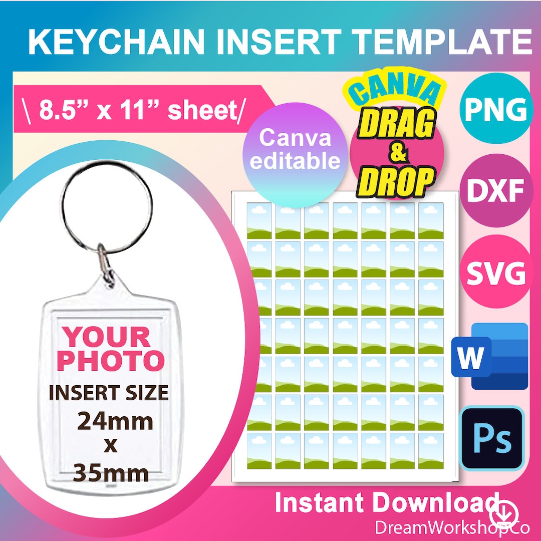 Acrylic Keychain Template, Rectangle Keychain Template, SVG, DXF, Canva ...
