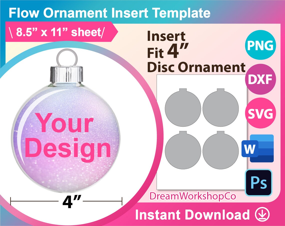 Disc Ornament Insert Template, Canva, SVG, PNG, DOCX (digital Download ...