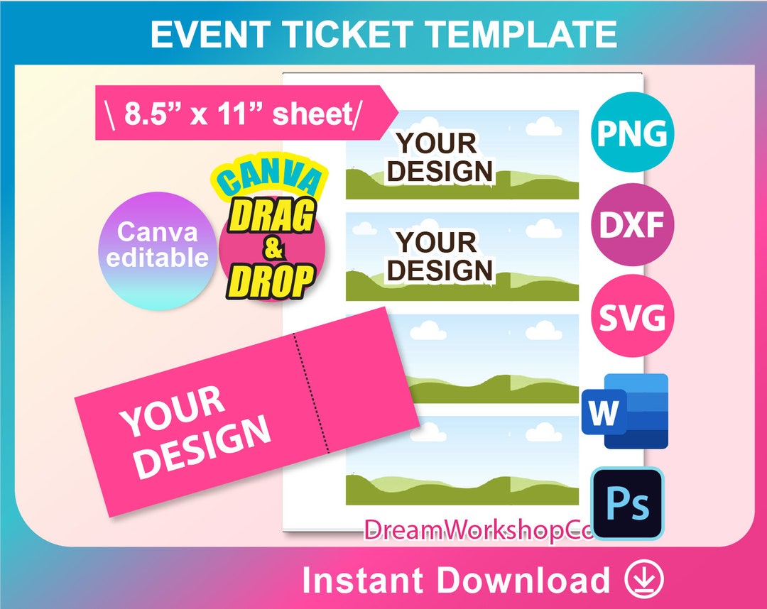 Event Ticket Template, Ticket Template, Ms Word, Canva, PSD, PNG, SVG ...