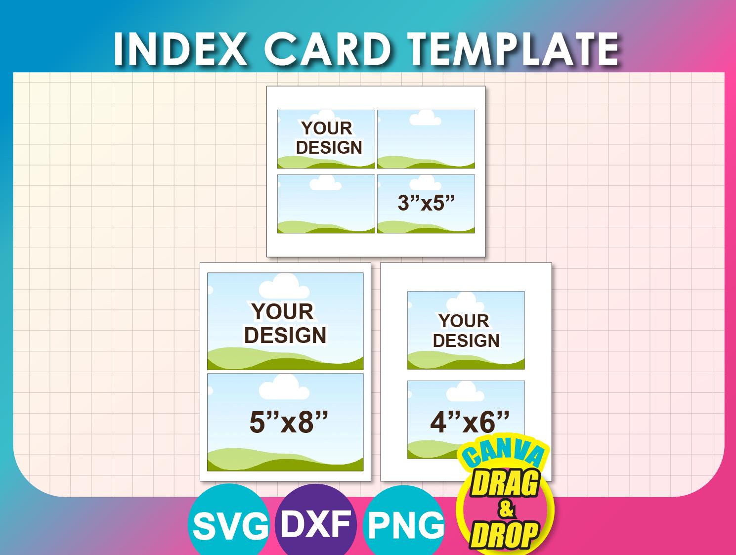 3 Sizes Index Card Template, Canva, SVG, DXF, Png, Psd, 8.5"x11" Sheet ...