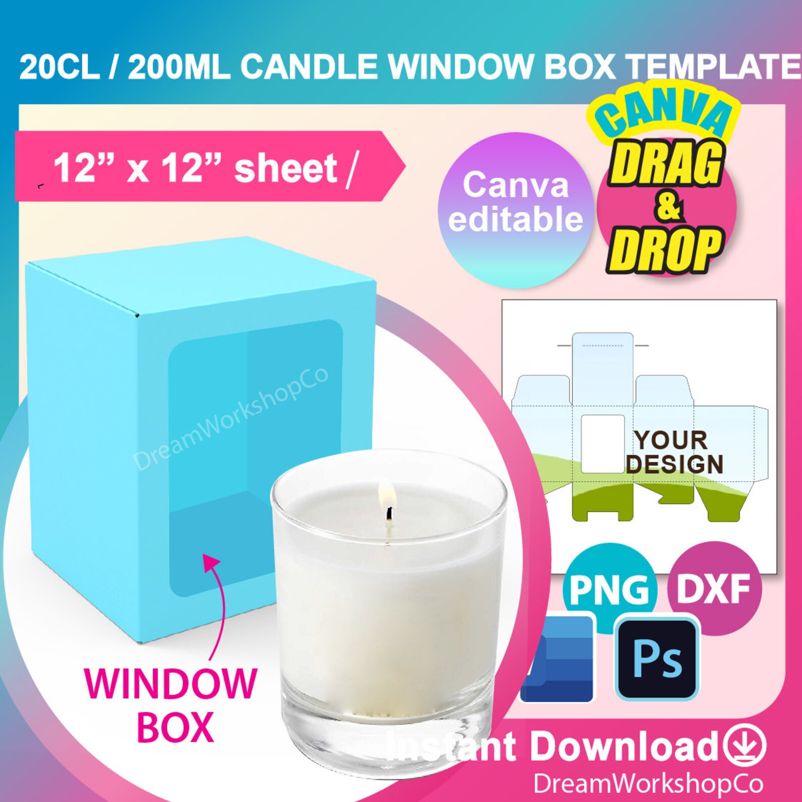Candle Box Svg, 20cl 200ml Candle Box Template, Window Box Template ...
