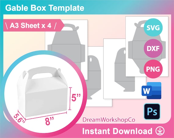 Large Gable Box Template Box with Handle Template Gift Box | Etsy