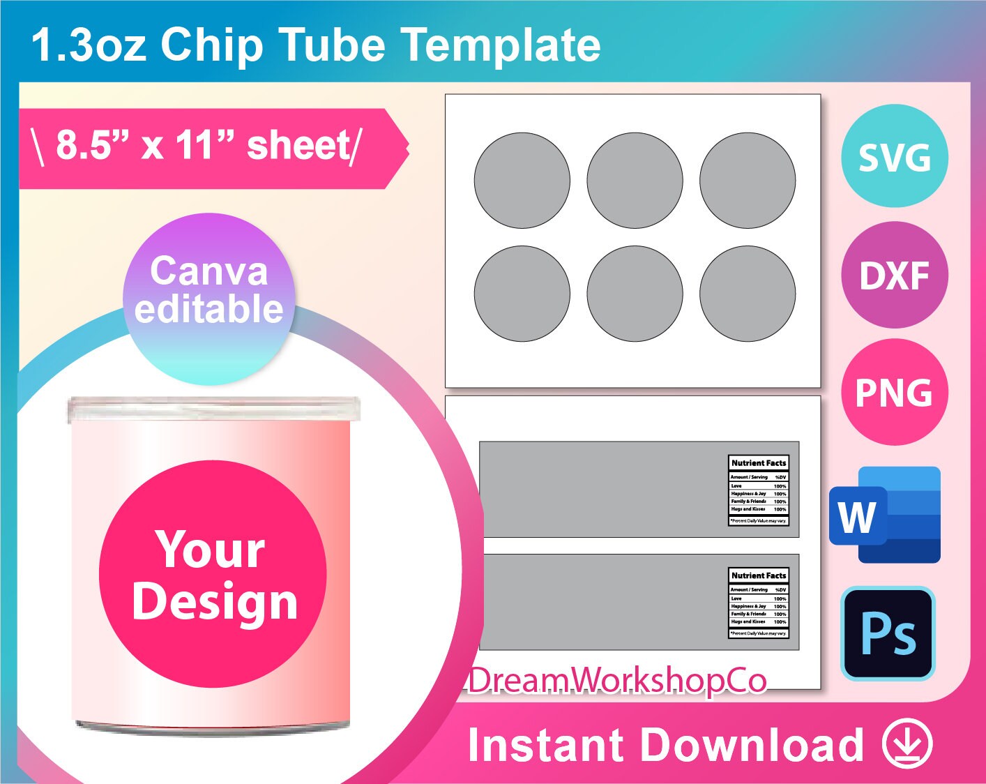 1.3oz Chip Can Template Chip Can Label Template SVG DXF Ms - Etsy