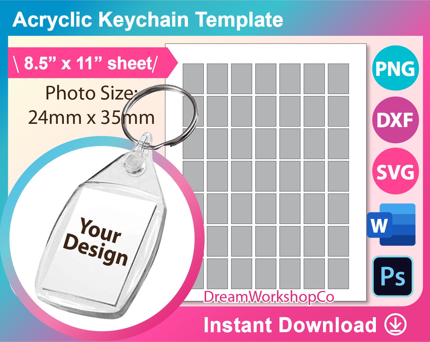 Acrylic Keychain Template, Photo Insert Keychain Template, Rectangle ...