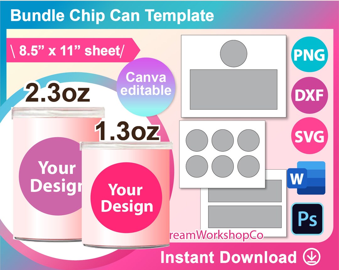 1.3oz Chip Can Template, Chip Can Label Template, Canva, SVG, DXF, Ms ...