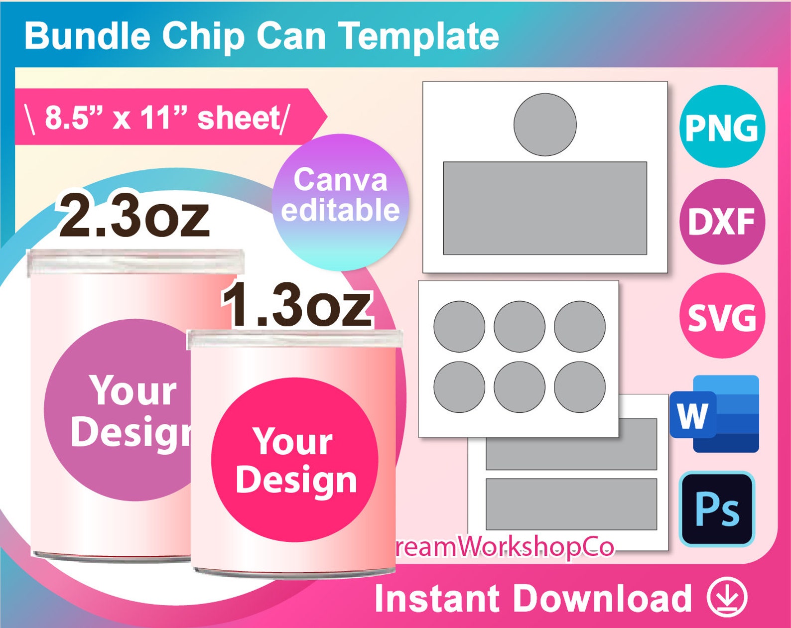 1.3oz Chip Can Template Chip Can Label Template Canva SVG - Etsy