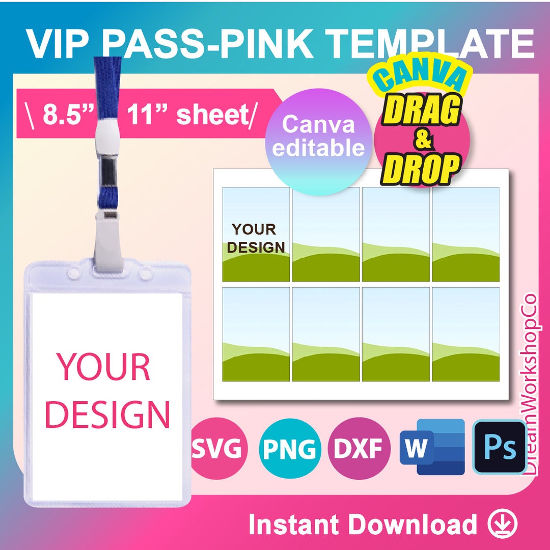 2.5x3.5 VIP Pass Blank Template, ID Badge Template Svg, DXF, Canva, Ms ...