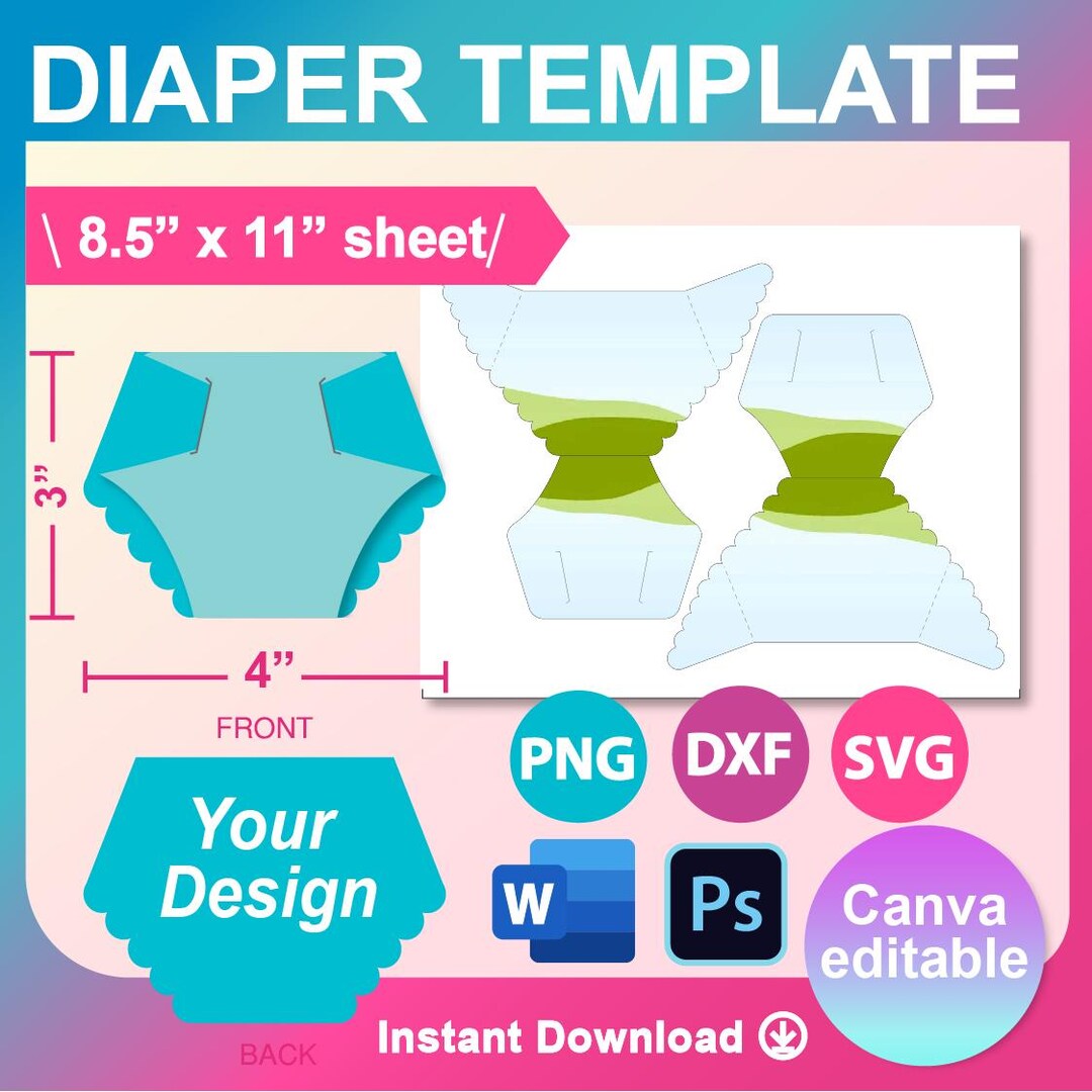 Diaper Card Template, SVG, DXF, Canva, Ms Word Docx, Png, Psd, 8.5"x11 ...
