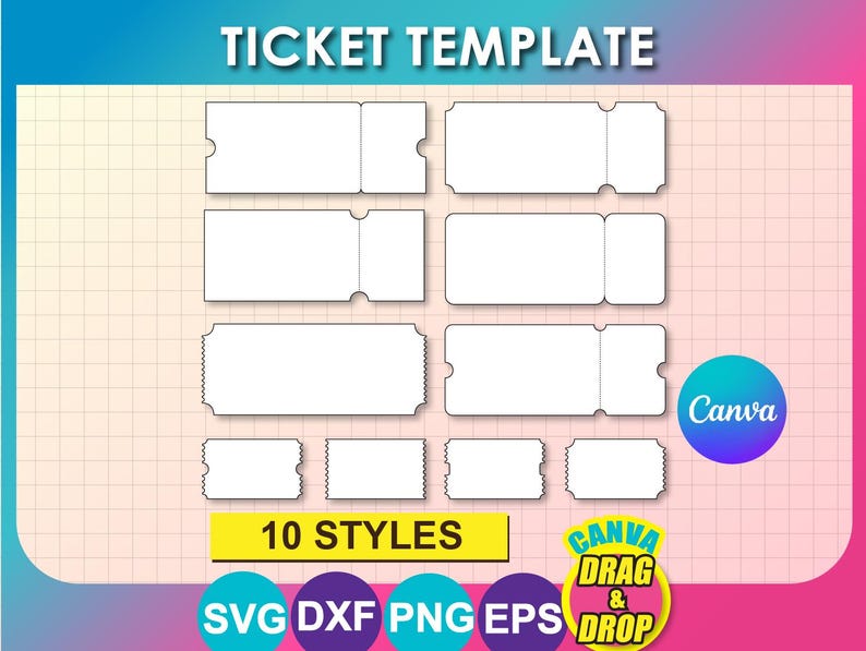 Ticket Template, Carnival Ticket, Concert, Canva, SVG, DXF, PNG, Eps ...