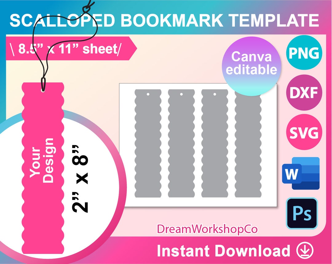 Scalloped Bookmark Template Bookmark Template SVG DXF - Etsy