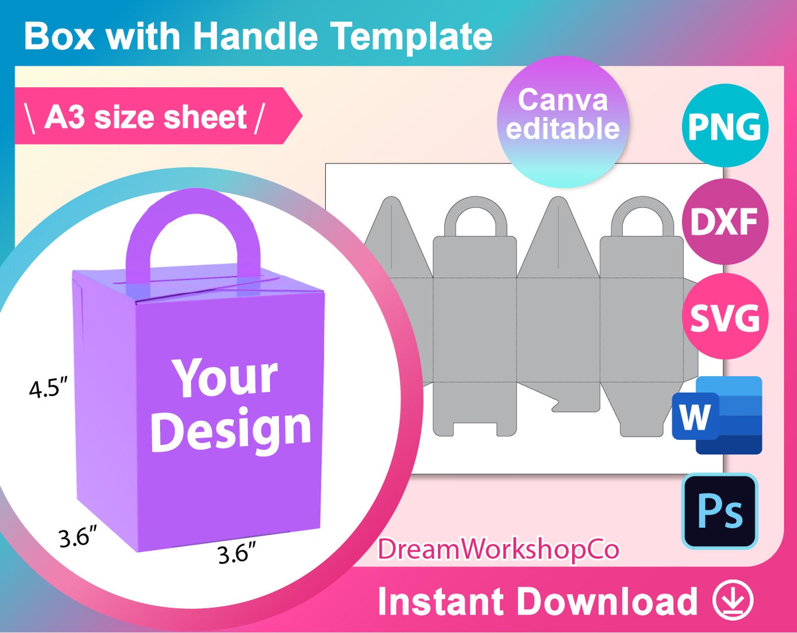 Box With Handle Template Svg Gift Box Wedding Favor Box - Etsy