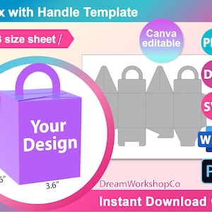 Box With Handle Template, Svg, Gift Box, Wedding Favor Box, Candy Box ...