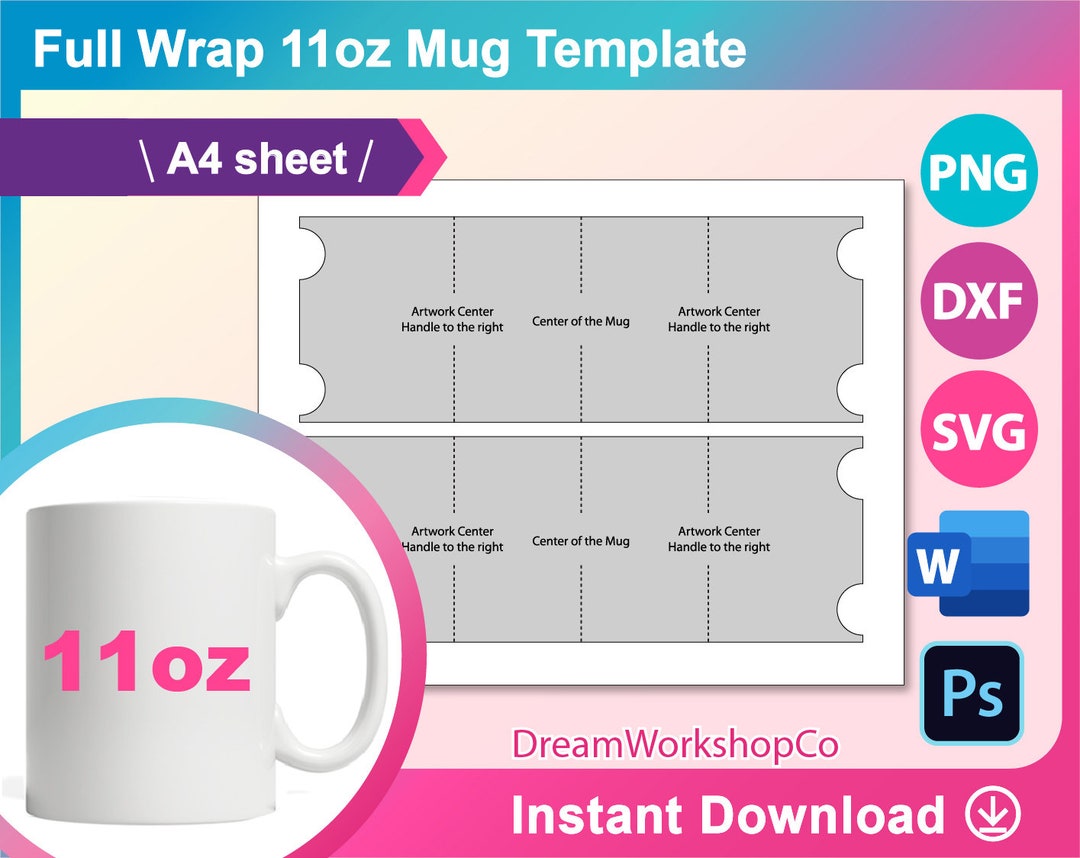 Plantilla de taza de 11 oz, Plantilla de envoltura completa de taza de ...