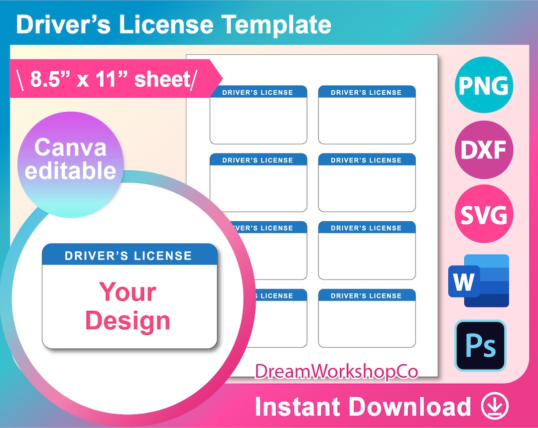 Driver's License Template SVG DXF Canva Ms Word Docx - Etsy Australia