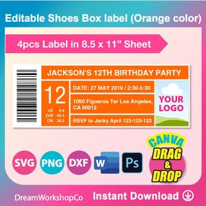 Shoe Box Label Template, SVG, DXF, Png, Ms Word Docx, Canva, PDF ...