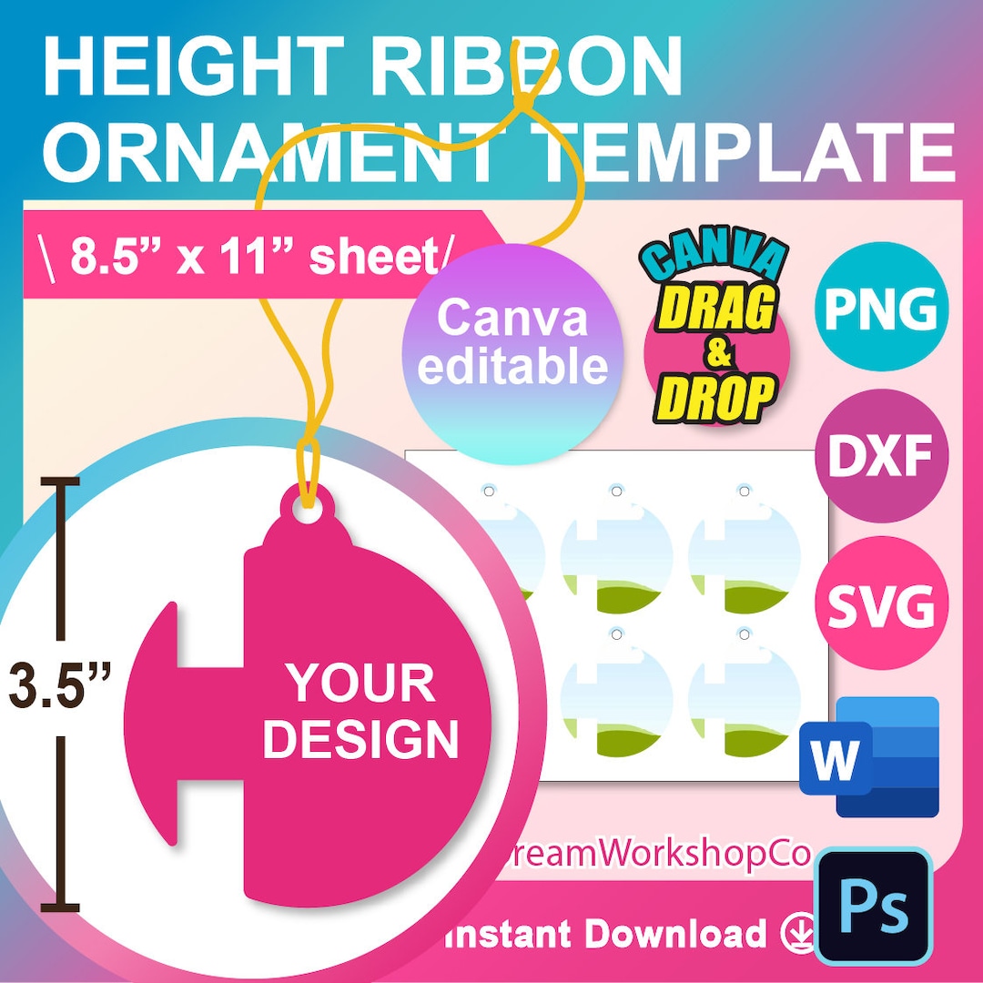 Height Ribbon Ornament Template, Ornament Template, Canva, Circle Tag ...