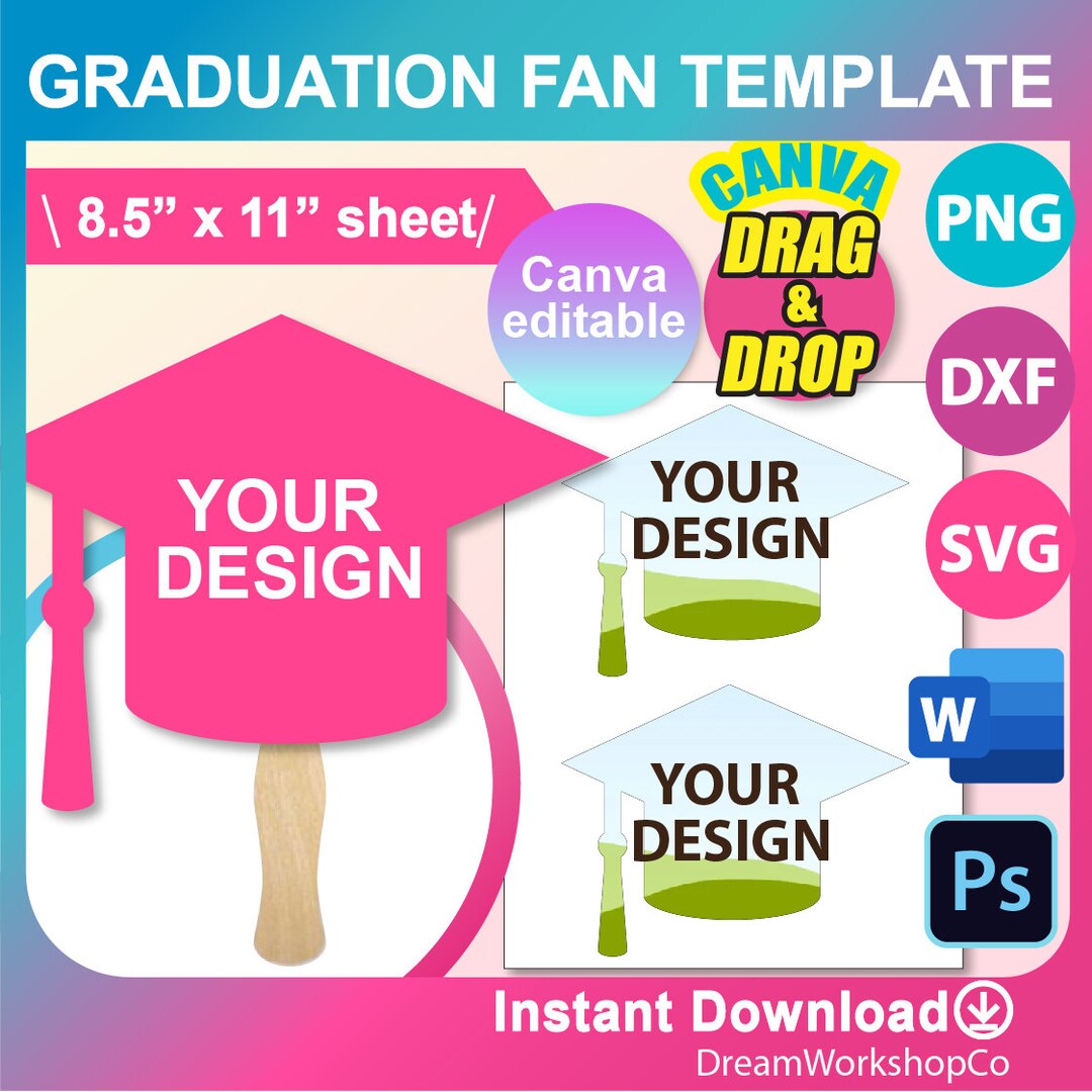 Graduation Paddle Fan Template, PSD, SVG, DXF, Canva, Ms Word Docx, Png ...