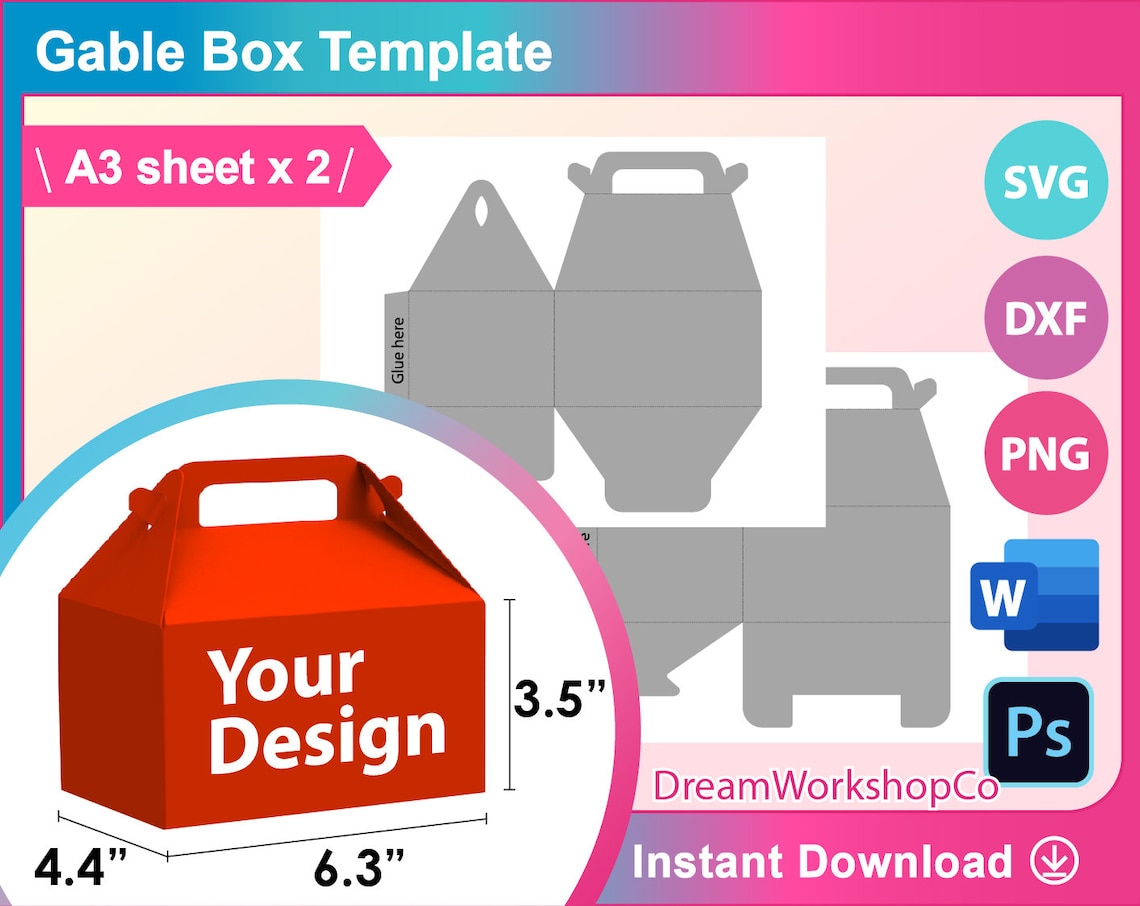 Gable Box Template Box With Handle Template Canvasvg DXF - Etsy