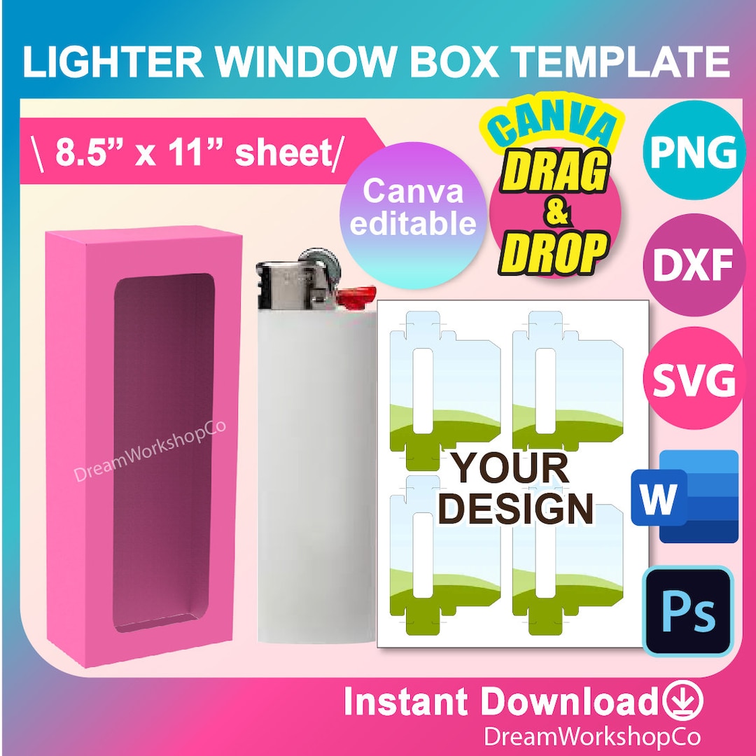 Lighter Box Template, Lighter Gift Box Template SVG, Canva, SVG, DXF ...