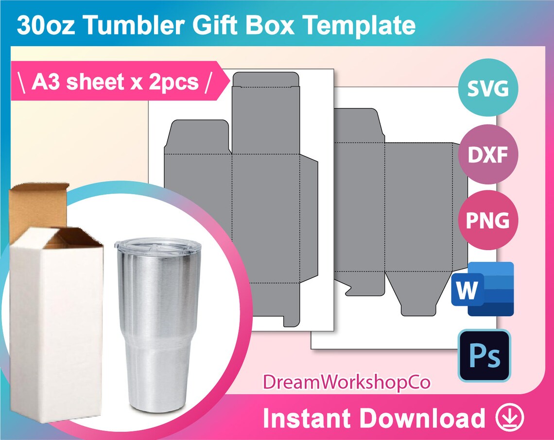 30oz Tumbler Box Template Gift Box Template SVG DXF Ms - Etsy