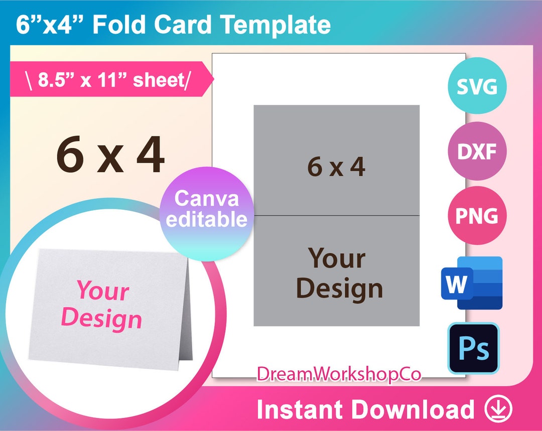 6x4 Folded Card Template Invitation Card Folded - Etsy