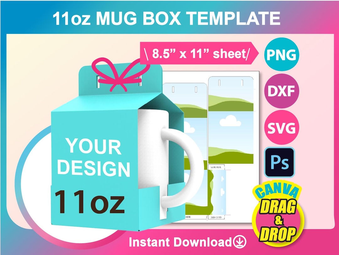 11oz Mug Holder Template, Mug Box Template, Mug Gift Box Template, SVG ...
