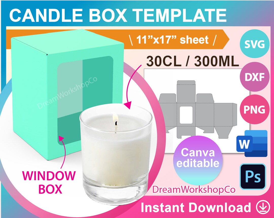 Candle Box Svg, 30cl 300ml Candle Box Template, Window Box Template ...