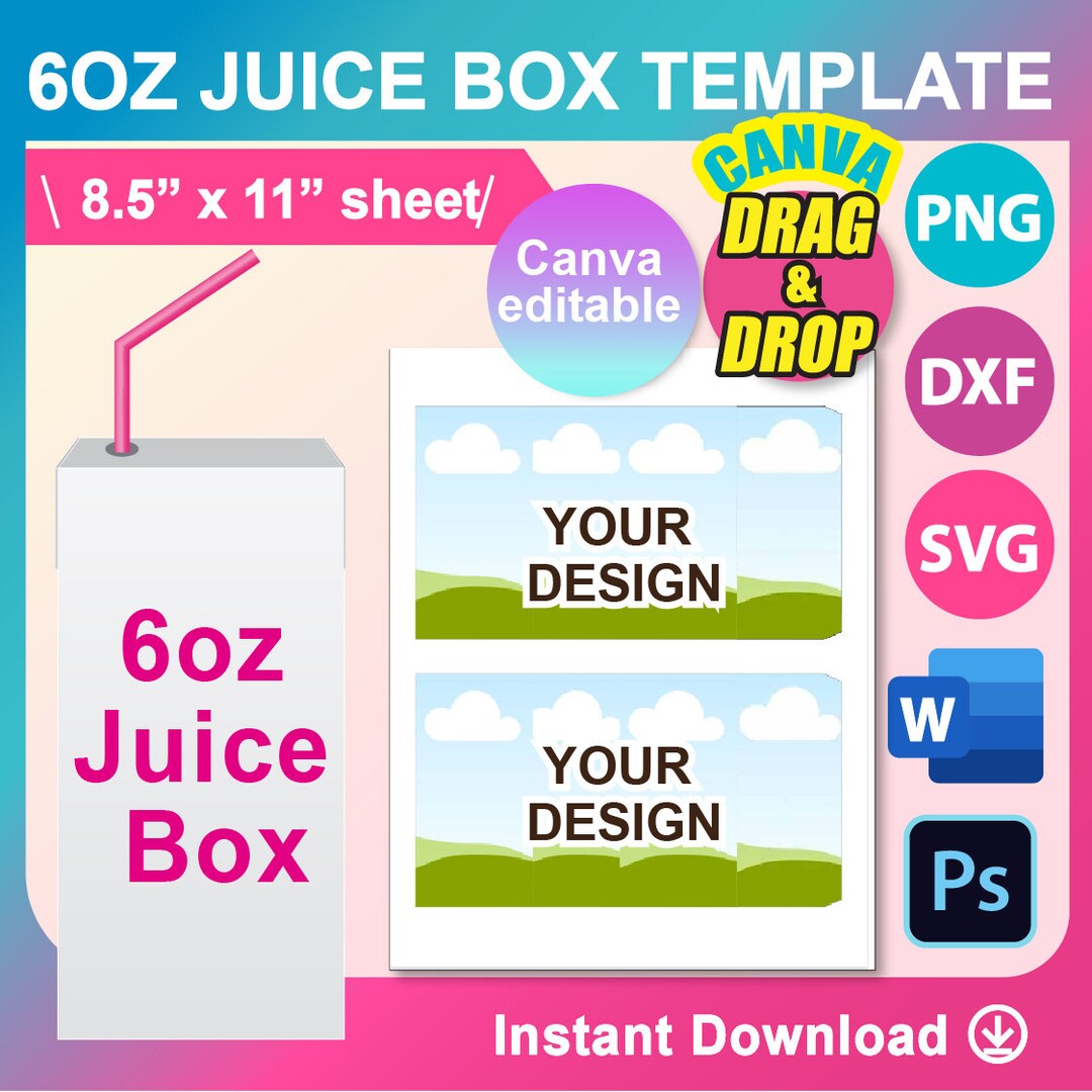 6oz Juice Box Wrapper Template: Canva, SVG, PNG, PSD, Docx (digital ...