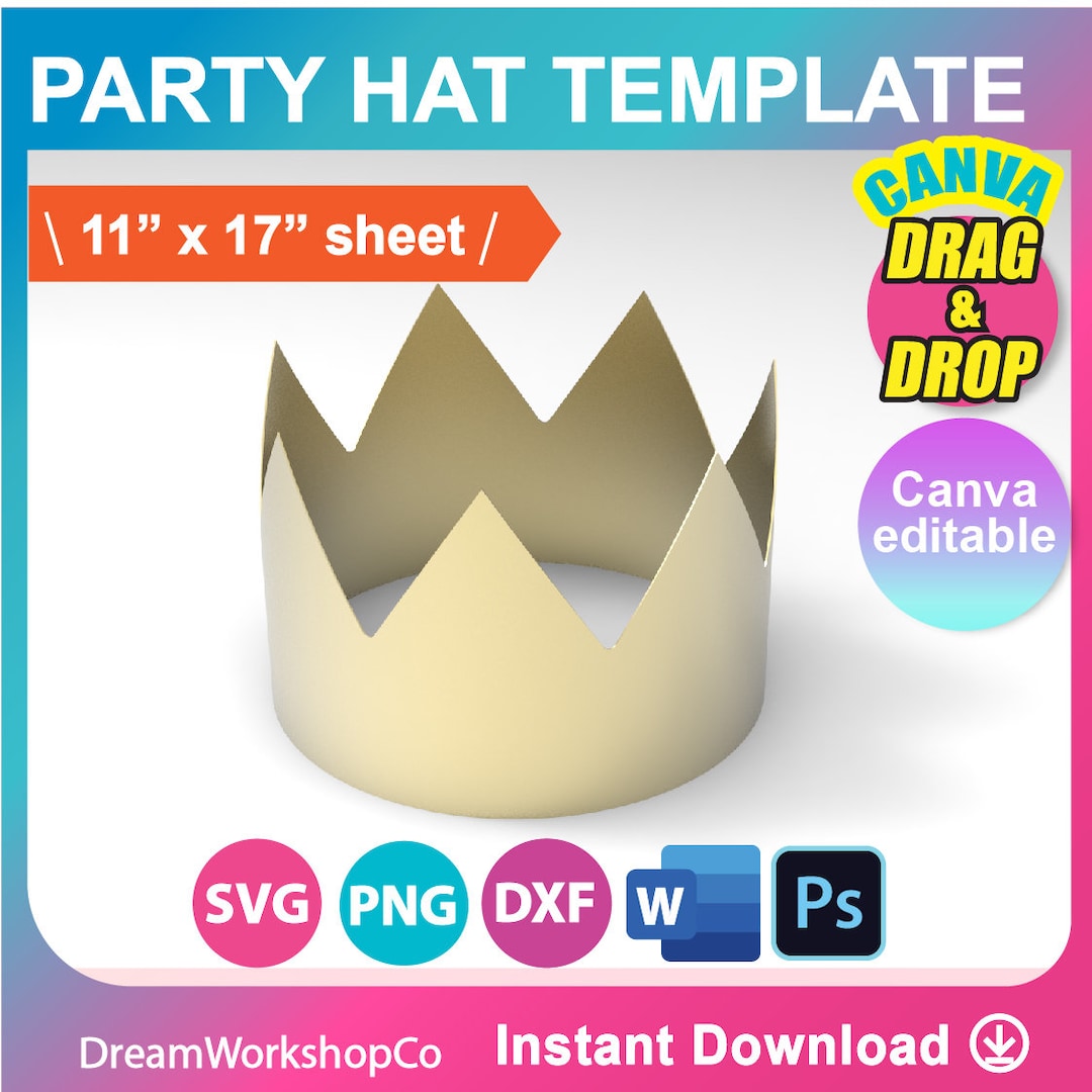 Kings Crown Party Hat Template, SVG, DXF, Ms Word Docx, Png, Psd, 11x17 ...