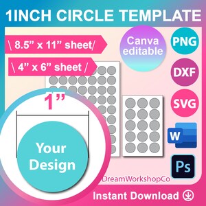 1inch Circle Template, Multipurpose Labels, Bottle Cap Label, SVG, DXF ...