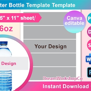 Water Bottle Labels Template, Blank Water Bottle Label Template, Water ...