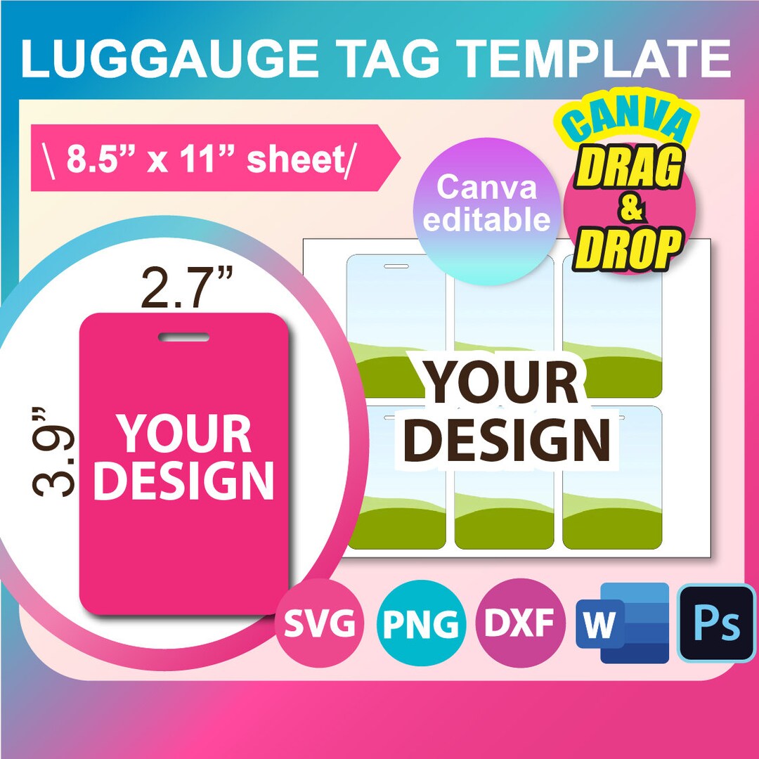 Luggage Tag Template, Template for Sublimation, Canva, SVG, DXF, Ms ...
