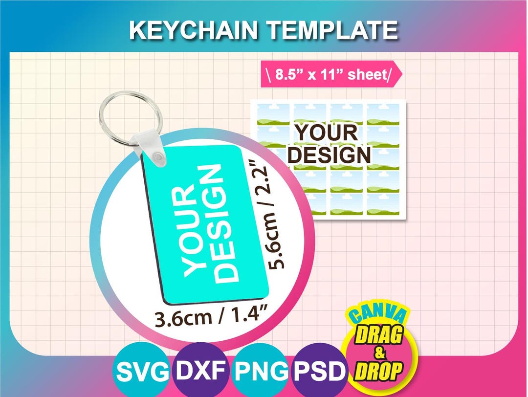 Rectangle Keychain Template, Sublimation Design, Canva, SVG, Dxf, Png ...