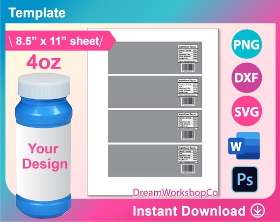 4oz Bubble Bottle Label Template Sublimation Template SVG | Etsy