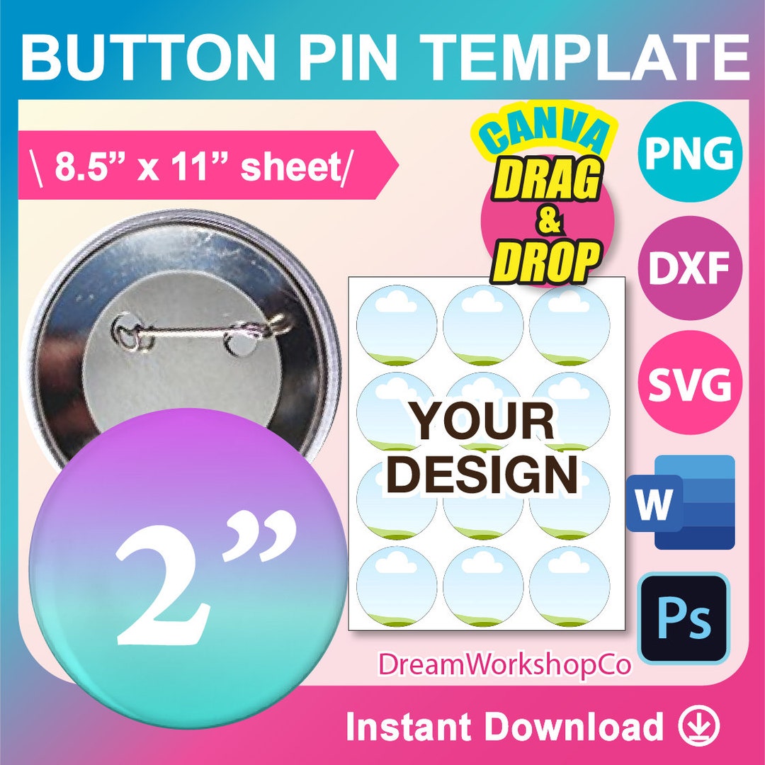 2inch Button Pin Template, 2inch Pin Button Template, Canva, SVG, DXF ...