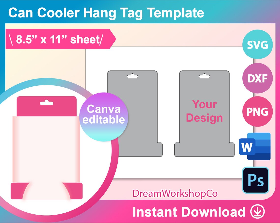 12oz Can Cooler Hang Tag, Beer Cooler Tag Template, Template, SVG, DXF ...