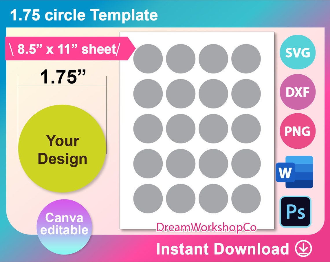 1.75 Circle Template Cutlery Set Template Canva SVG - Etsy