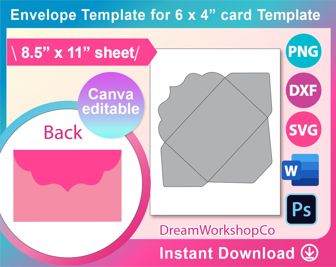 For 6x 4 Card Envelope Template Canva Ms Word - Etsy